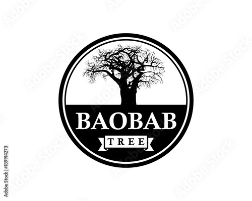 Line Art Baobab Tree Illustration Vintage Circle Logo Vector Stock ...