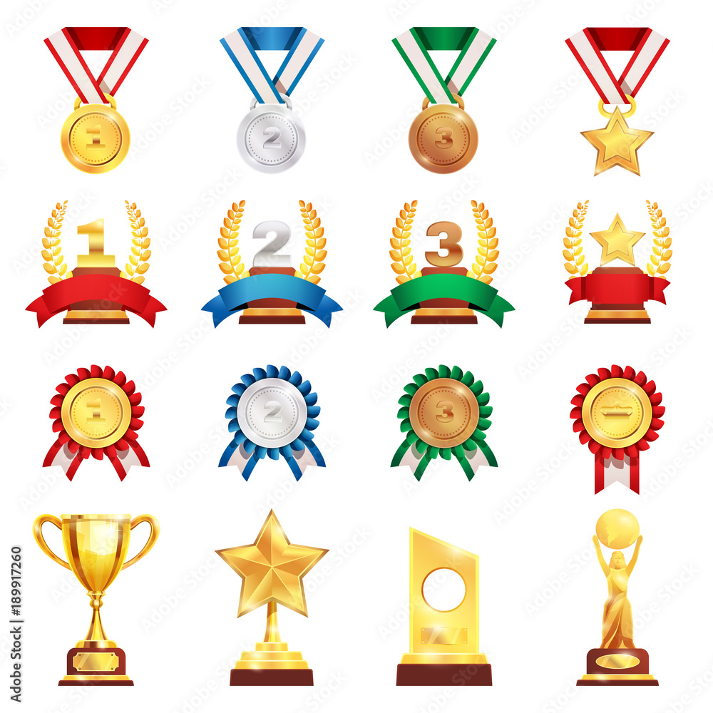 Award Trophy Medal Realistic Set Stock Vector | Adobe Stock