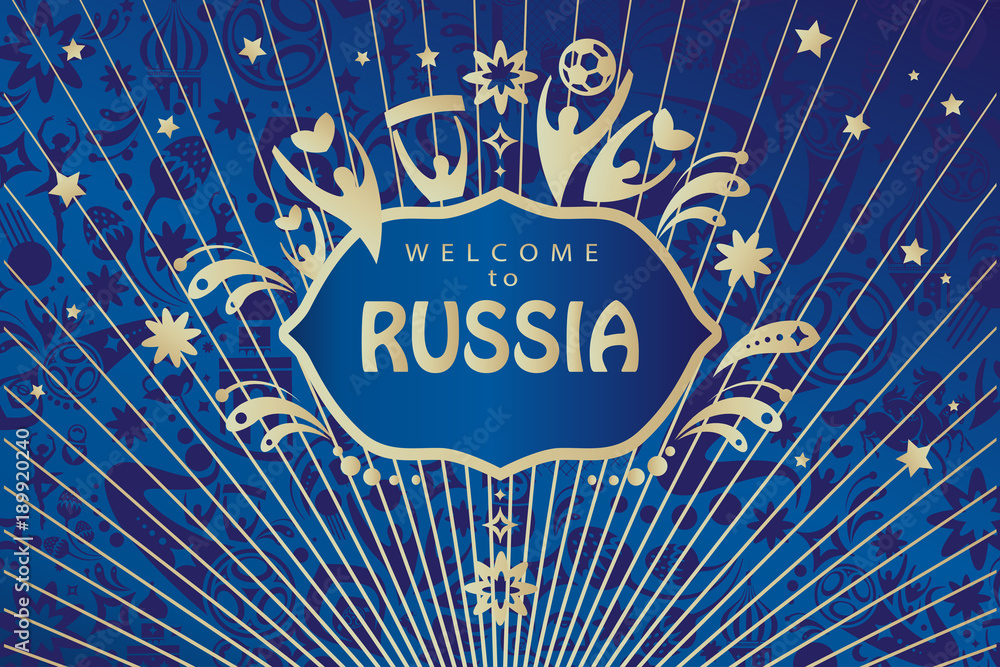 Welcome to Russia abstract invitation, ticket, poster with Russian folk ...