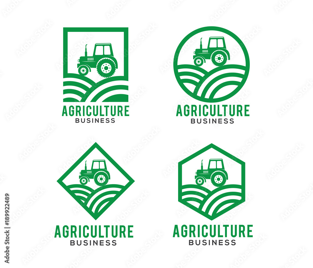 vector logo design illustration of agriculture business, tractor farm ...