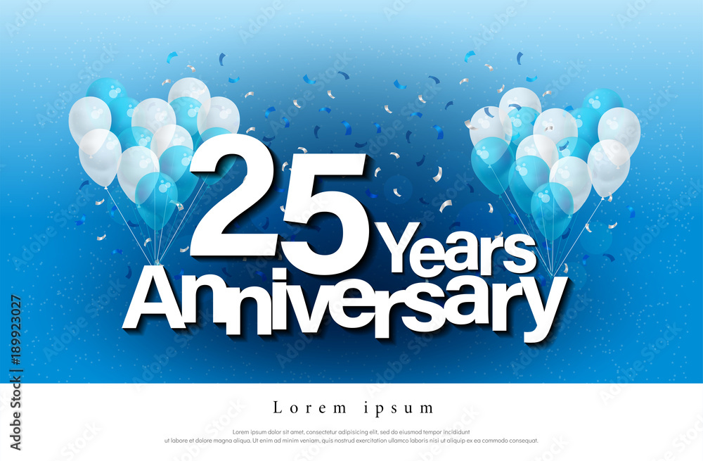 25th years anniversary greeting card lettering template with balloon ...