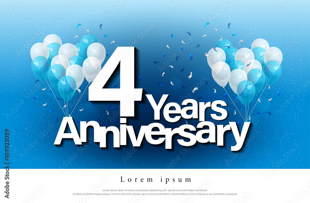 4th years anniversary greeting card lettering template with balloon and ...