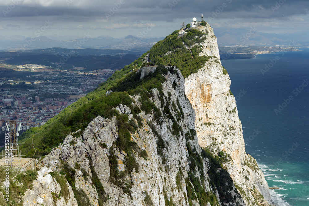 Aerial view of top of Gibraltar Rock, in Upper Rock Natural Reserve: on ...