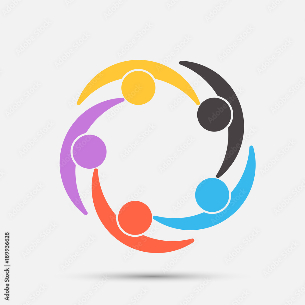 Group of five people in a circle.Teamwork meeting.people are meeting in ...
