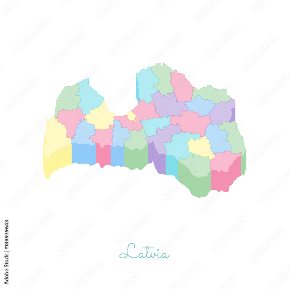 Latvia region map: colorful isometric top view. Detailed map of Latvia ...