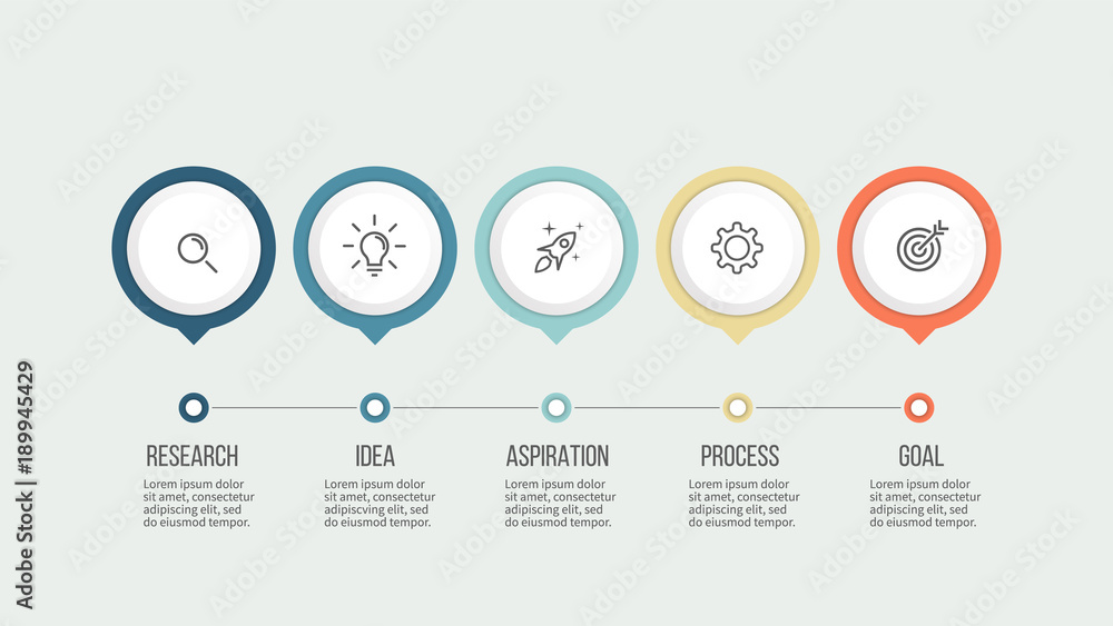 Business process. Timeline with 5 options. Vector template. Stock ...