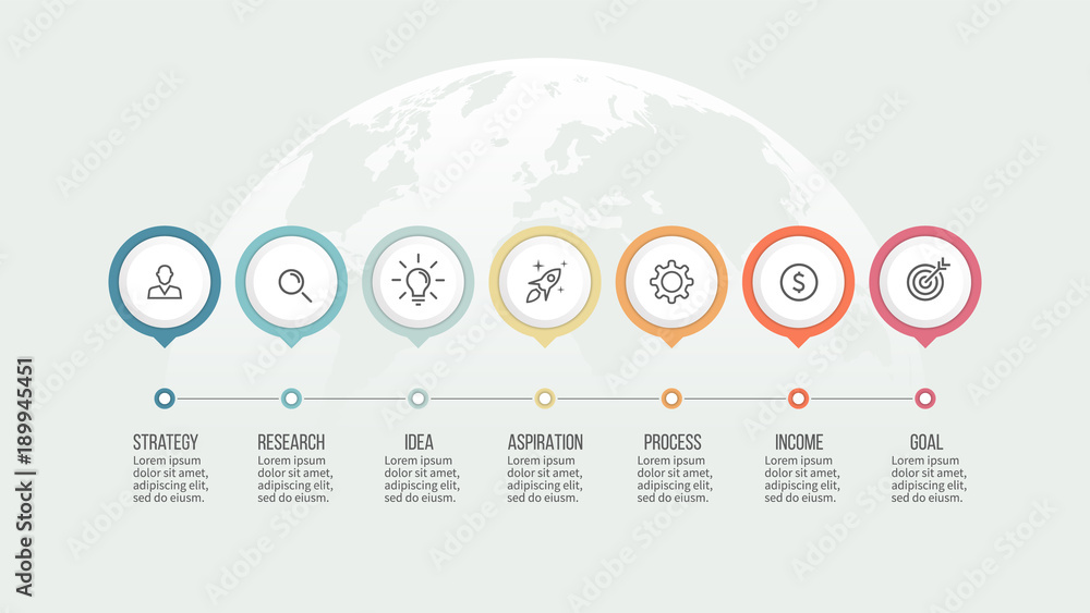 Business process. Timeline with 7 options. Vector template. Stock ...