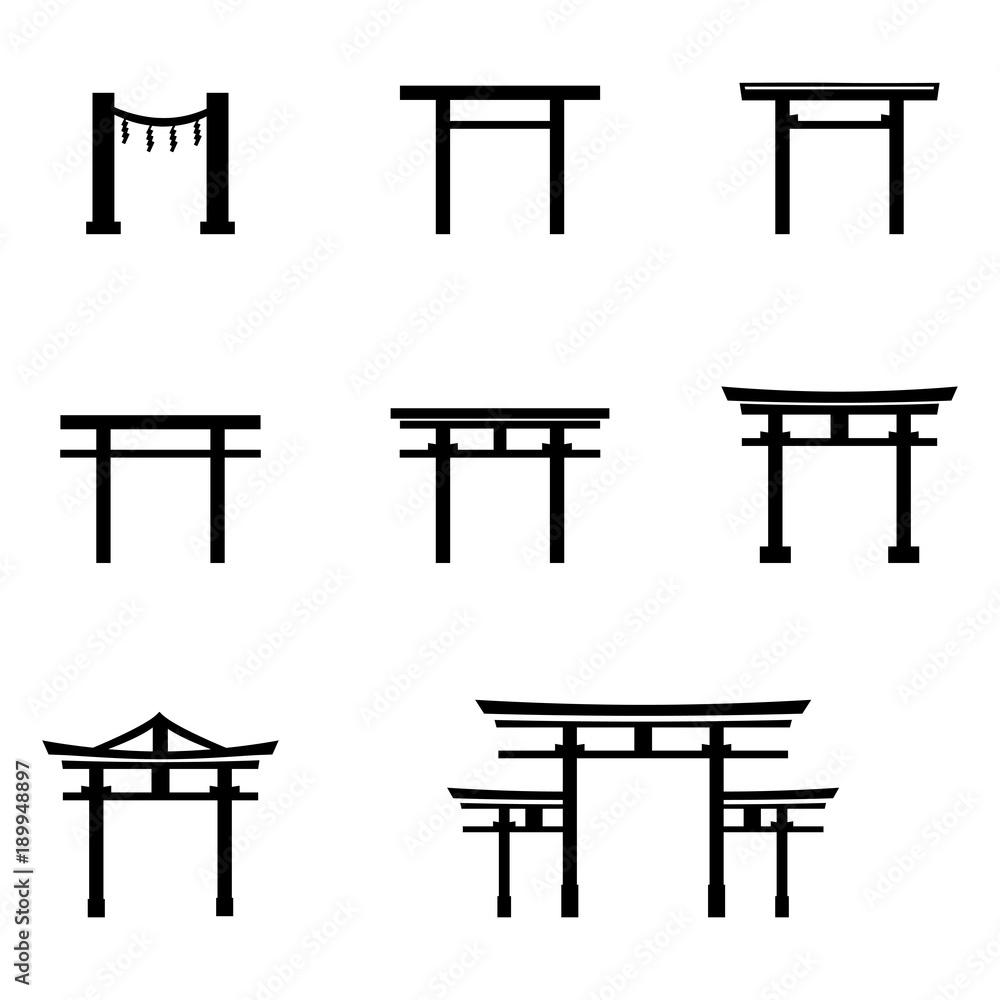 Vector Set of Black Silhouette Torii Gate Icons. Stock Vector | Adobe Stock