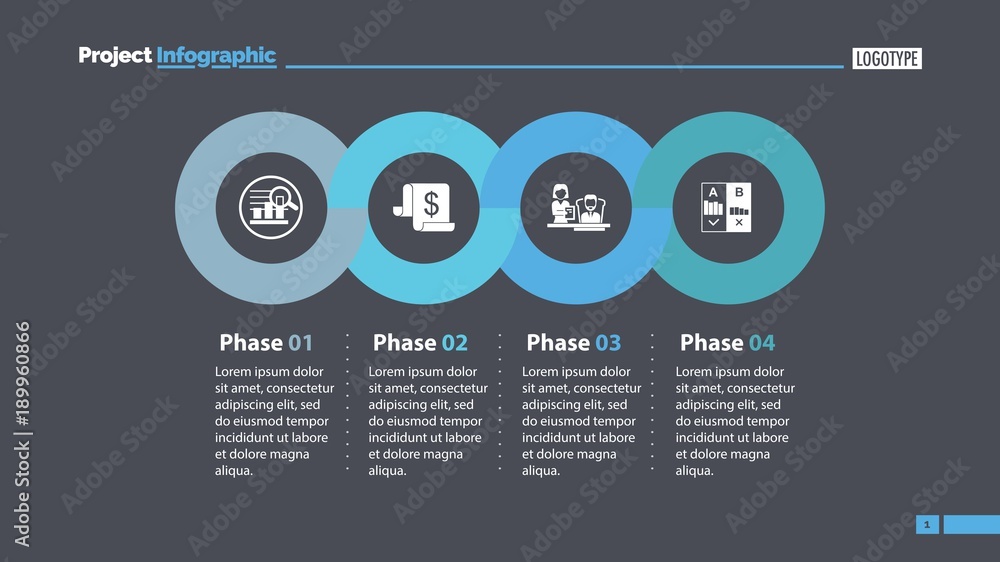 Four Phases Process Slide Template Stock Vector | Adobe Stock
