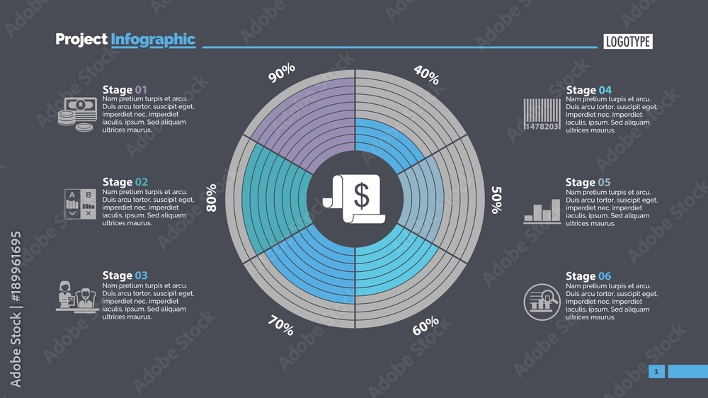 Six Stages In Circle Chart Slide Template Stock Vector | Adobe Stock