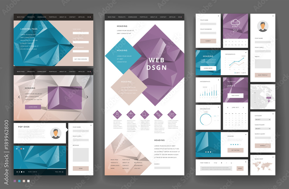 Website template design with interface elements Stock Vector | Adobe Stock