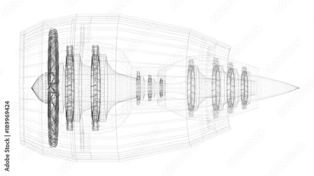 3D plane/ jet engine (wireframe)- on white background Stock Video ...