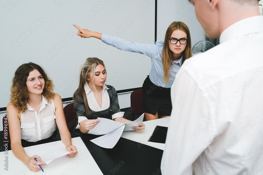 dismissal of a guilty office worker man. strict bosses. daily routine ...