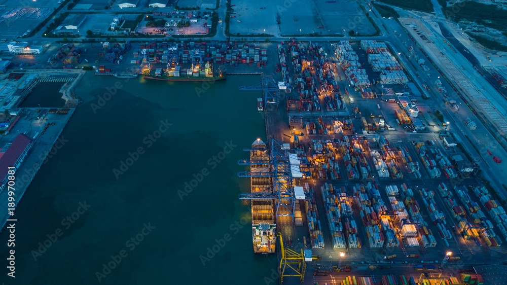 Aerial view of container cargo ship, Container Cargo ship in import ...