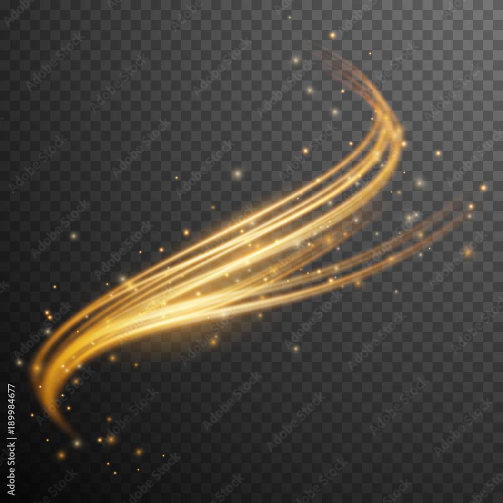 Gold glitter wave. Sparkle stardust. Transparent light effect. Vector ...