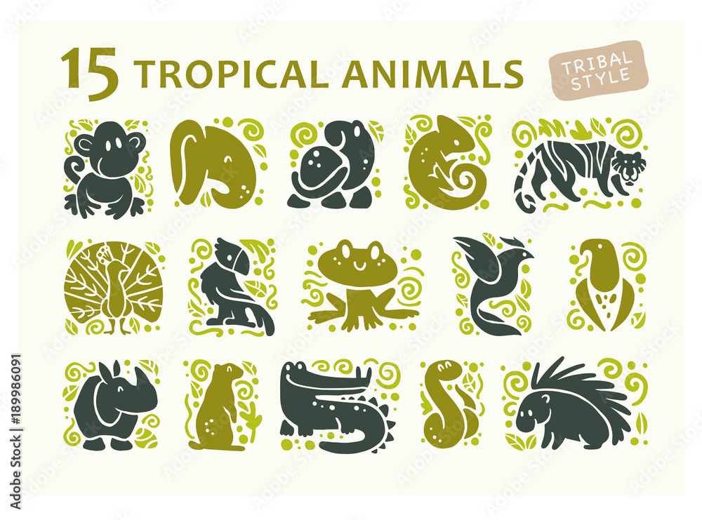 Vector collection of flat cute animal icons isolated on white ...