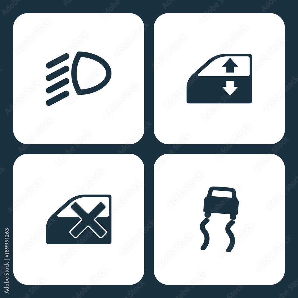 Vector Illustration Set Car Dashboard Icons. Elements low beam, Window ...