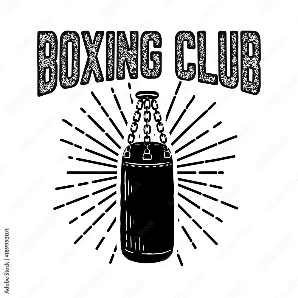 Champion boxing club. Emblem template with boxer punching bag. Design ...