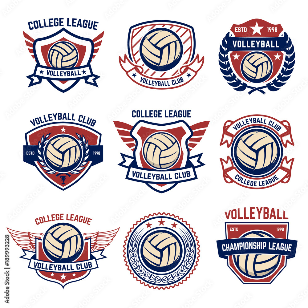 Volleyball emblems on white background. Design element for logo, label ...