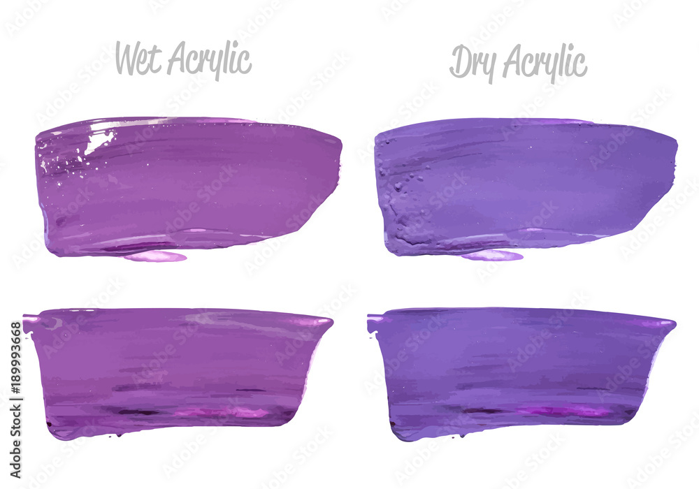 Vector violet paint smear stroke stain set. Abstract wet and dry ...