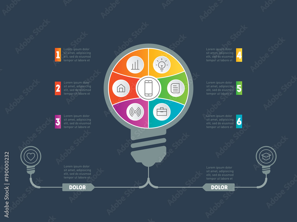 Business presentation concept with 6 options, parts, steps or processes ...
