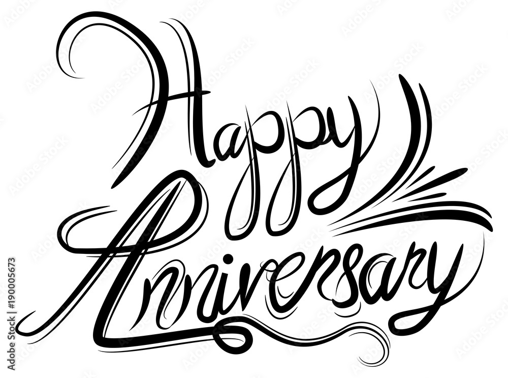 Happy Anniversary Elegant Black White Calligraphy Handwriting Stock ...