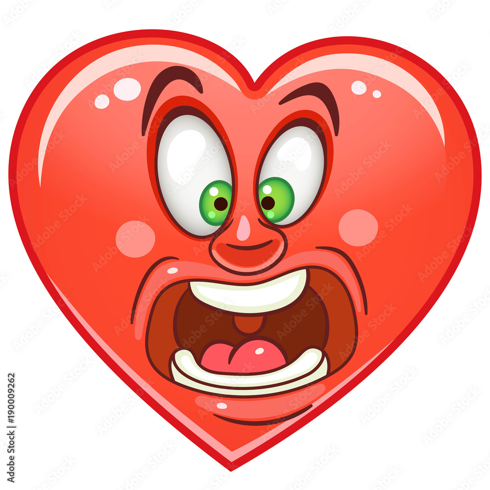 Cartoon red Heart Scream. Emoticon. Smiley. Emoji. Fear Emotion symbol ...