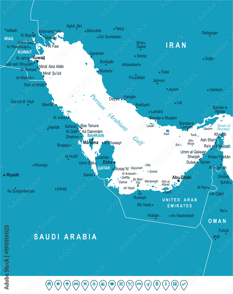 Persian Gulf Map - Vector Illustration Stock Vector | Adobe Stock