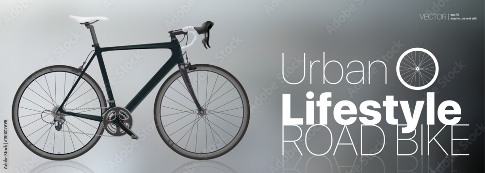 Realistic road bike Black Carbon sport bike isolated on gradient ...