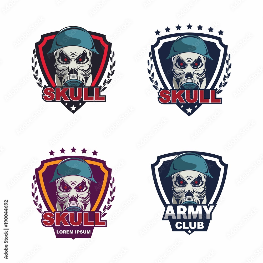 Skull in military helmet and gas mask logo Stock Vector | Adobe Stock