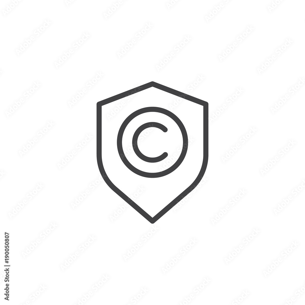 Shield with copyright sign line icon, outline vector sign, linear style ...