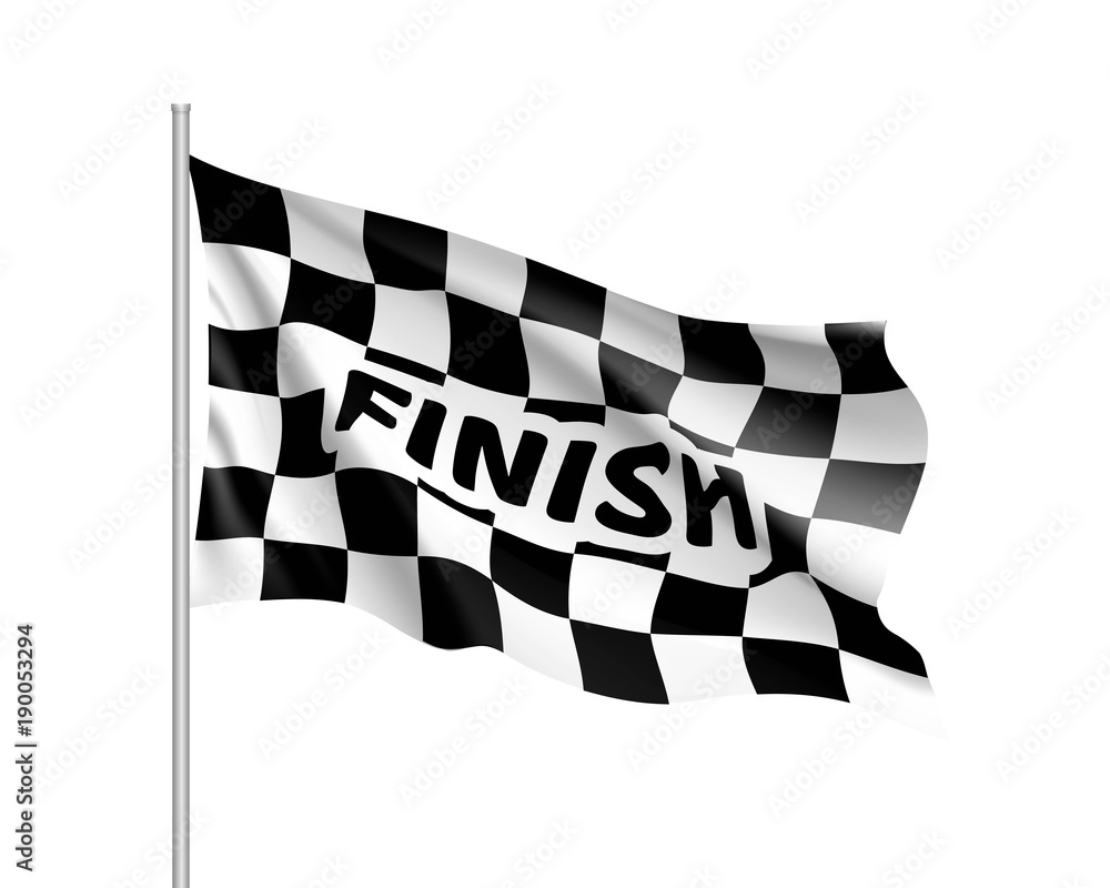 Waving flag auto racing, inscription finish, realistic banner. Symbol ...