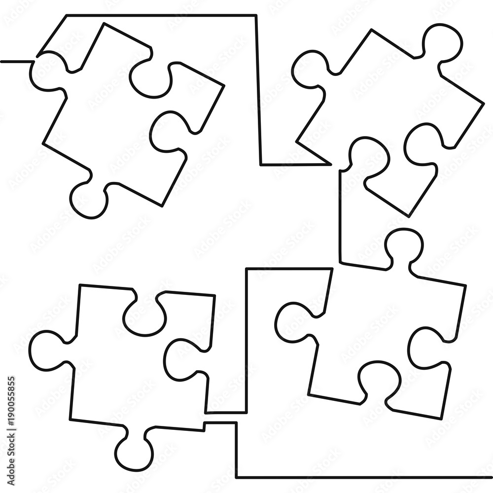 Continuous one line drawing of jigsaw puzzle Stock Vector | Adobe Stock