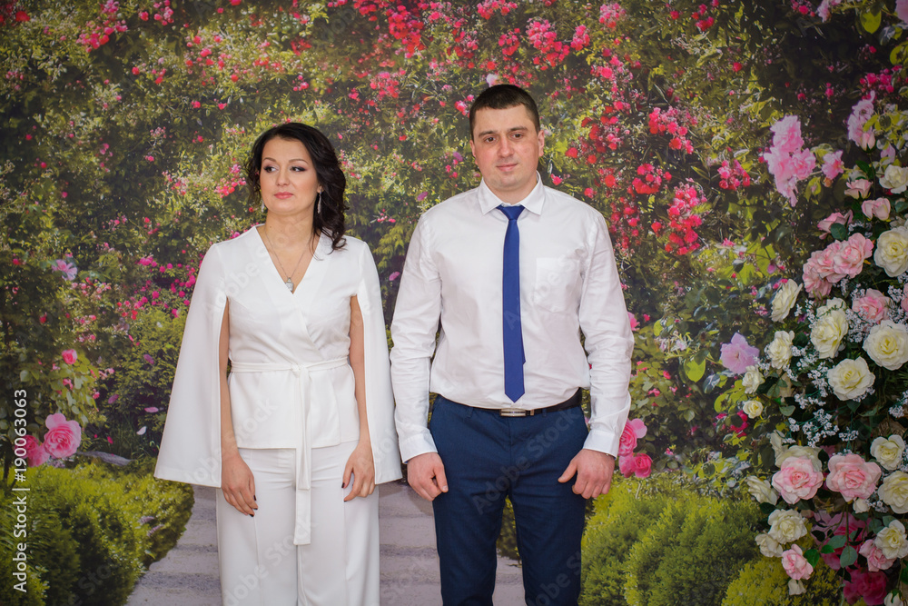 A modest betrothal of the newlyweds at the registry office in a small ...