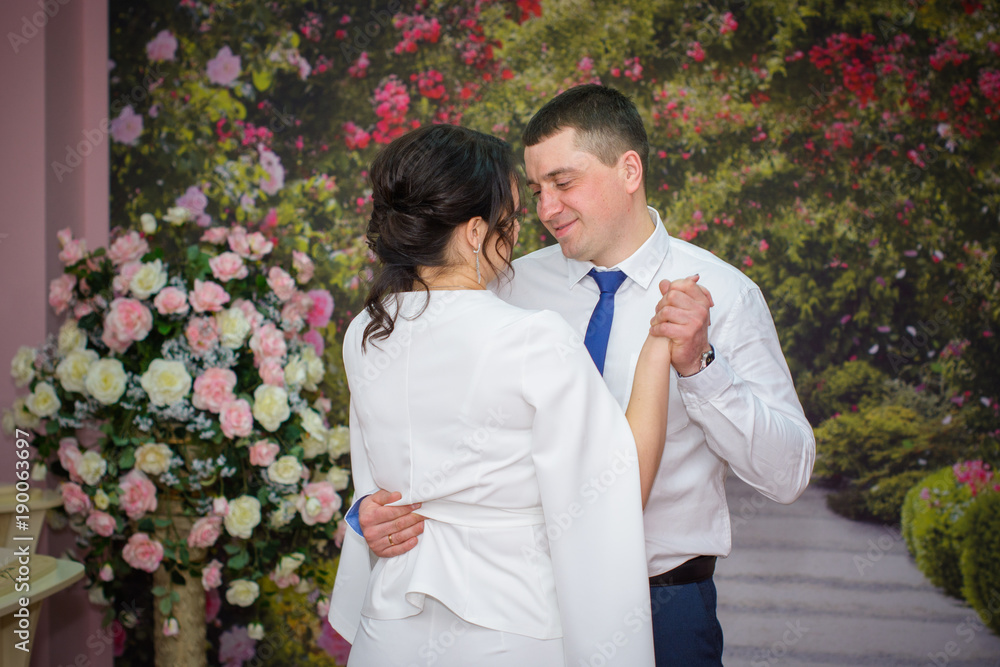A modest betrothal of the newlyweds at the registry office in a small ...