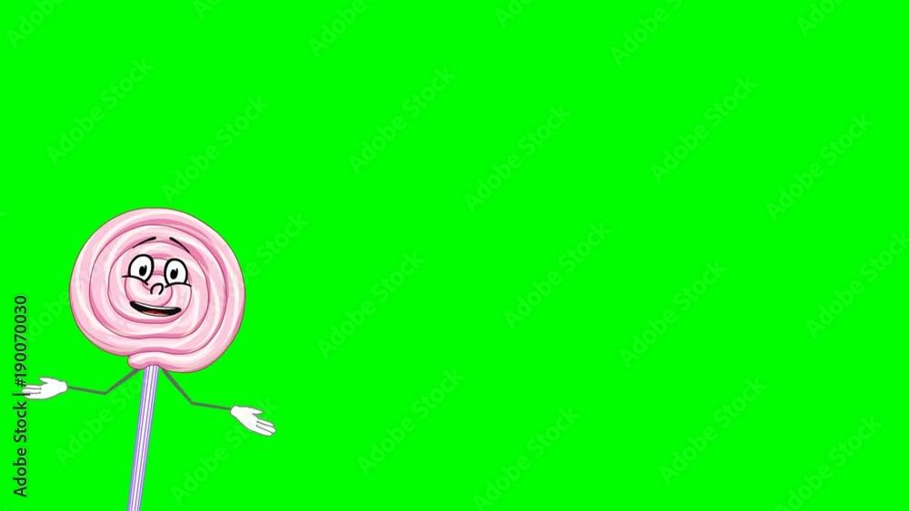 Cartoon Funny Character Lollipop speaks and gesticulates. Green screen ...