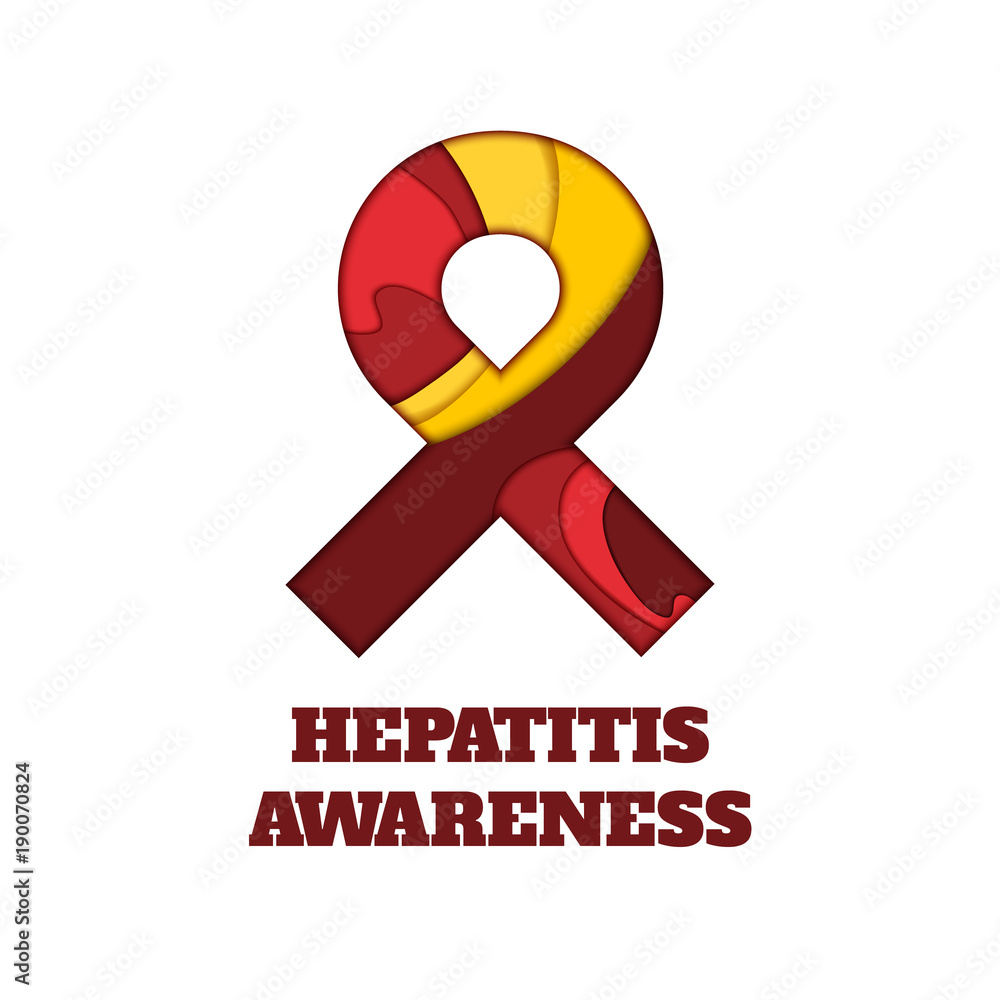 Hepatitis awareness poster. Red and yellow ribbon made in 3D paper cut ...