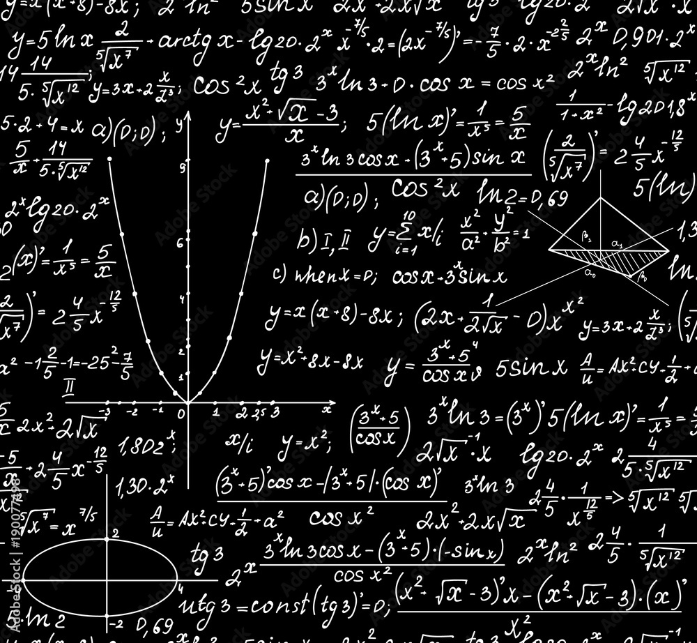 Math vector seamless background with handwritten mathematical formulas ...
