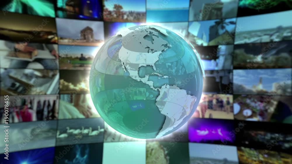 Stylish Shiny Colorful Glass Metal or Metallic Globe Animation Spinning ...