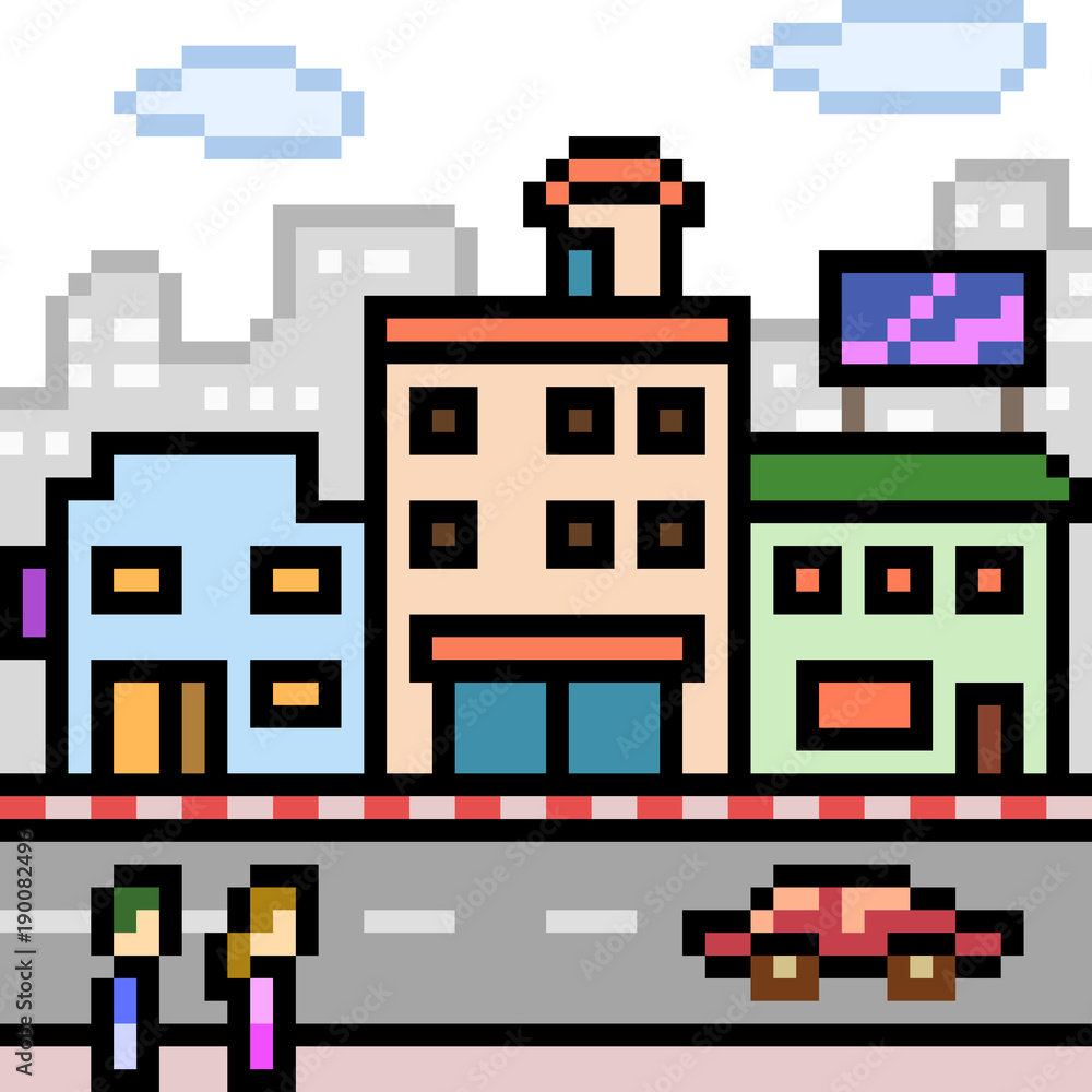vector pixel art building city Stock Vector | Adobe Stock