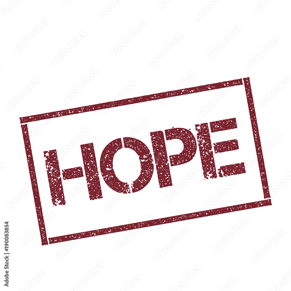 HOPE rectangular stamp. Textured red seal with text isolated on white ...