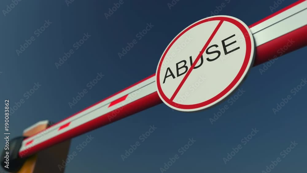 Closing barrier gate with NO ABUSE sign. Conceptual animation Stock ...
