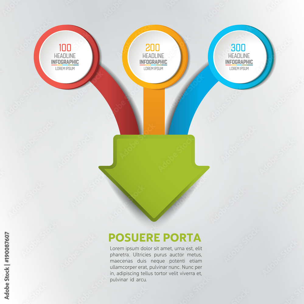 Three arrows merging into one point. Infographics chart, scheme. Stock ...