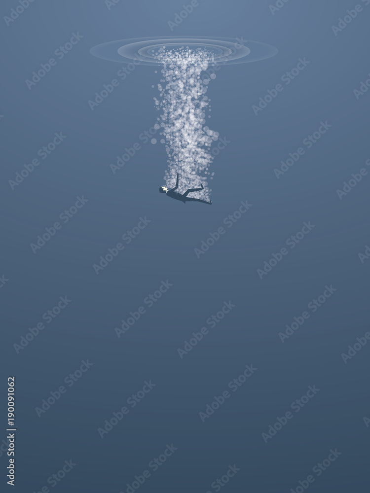 Poster Businessman sinking and drowning in sea vector concept – Wall ...