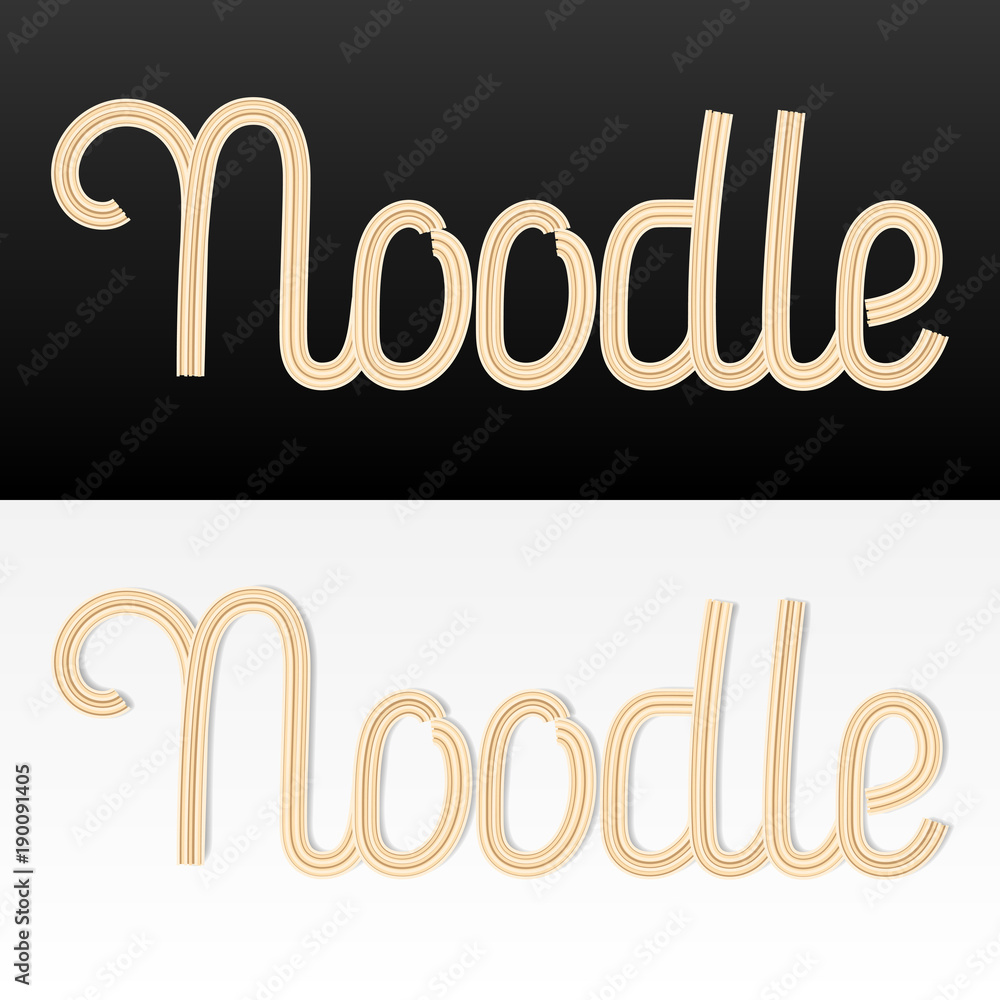 The Word Noodle in style of calligraphy typeface. Pasta in shape of ...