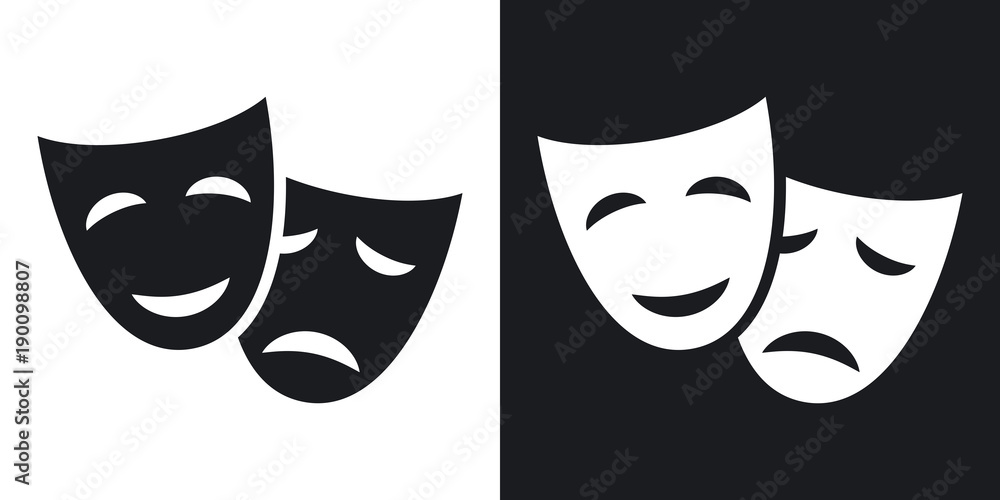 Vector theatrical masks icon. Two-tone version on black and white ...