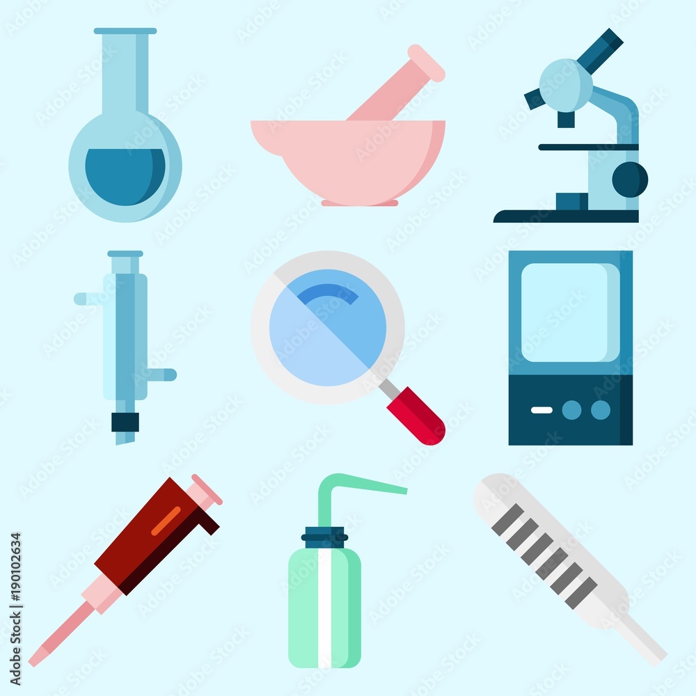 Icons set about Laboratory with lab, thermometer, microscope ...
