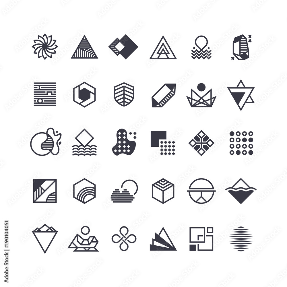 Vector geometric shapes and symbols. Geometrical logos vector set Stock ...