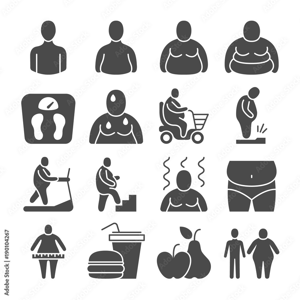 Fat obese people, overweight person vector icons Stock Vector | Adobe Stock