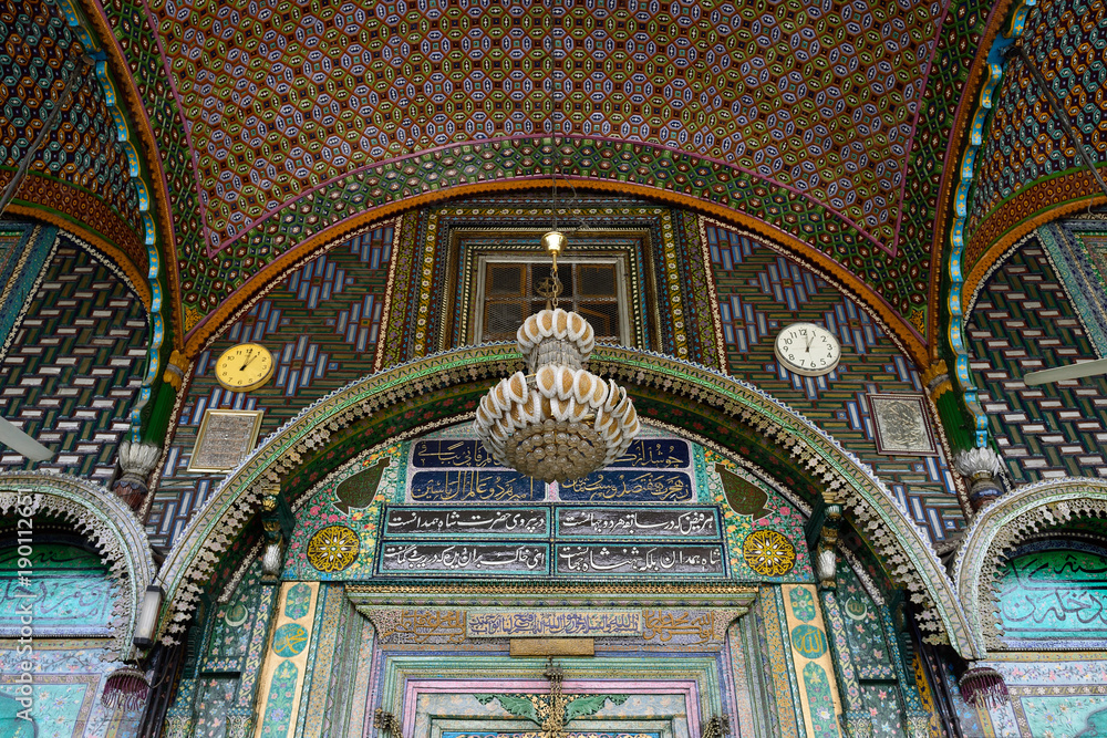 Entry to a green uniquely wooden mosque, Shah E Hamdan in Srinagar ...